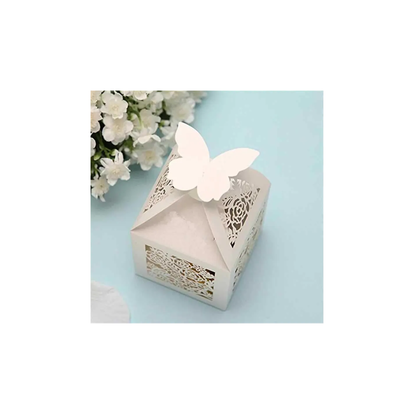 Caja Decorativa Desarmable de Color Blanco de Flores Huecas y Mariposa ...